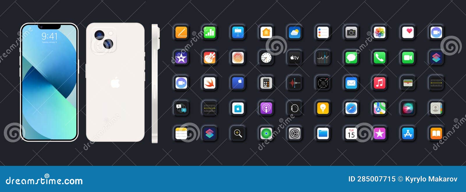 White Iphone 15 Pro Interfaces. Apple Mockup. Front, Back Side Of The ...