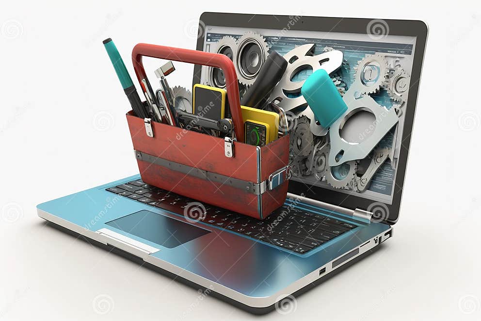 White Isolated Tool Toolbox Laptop Support Online Stock Illustration ...