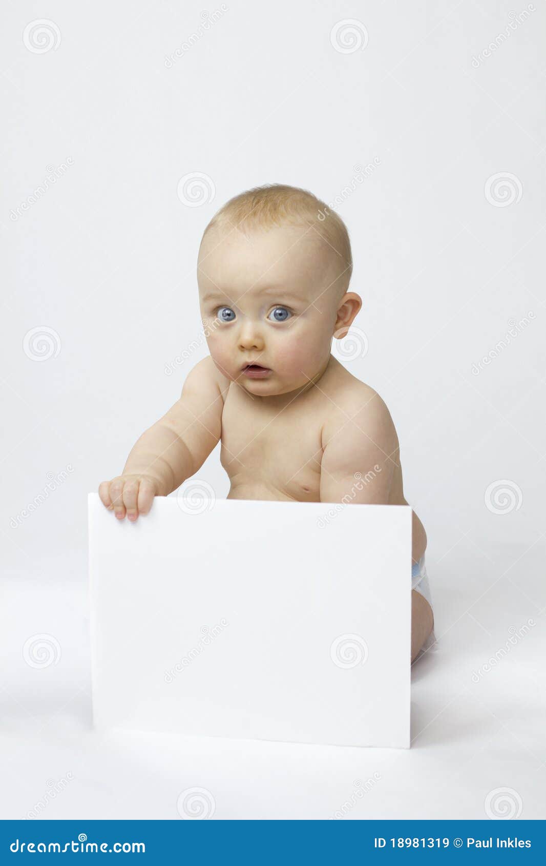 White Isolation of Baby with White Board Stock Image - Image of blue ...