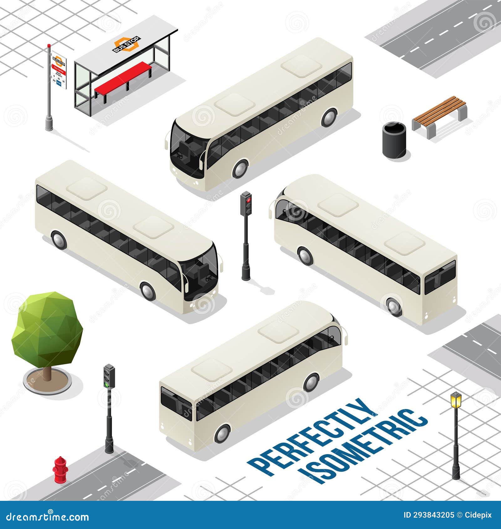 White Isometric Bus from the Front Back Right and Left Stock Vector ...