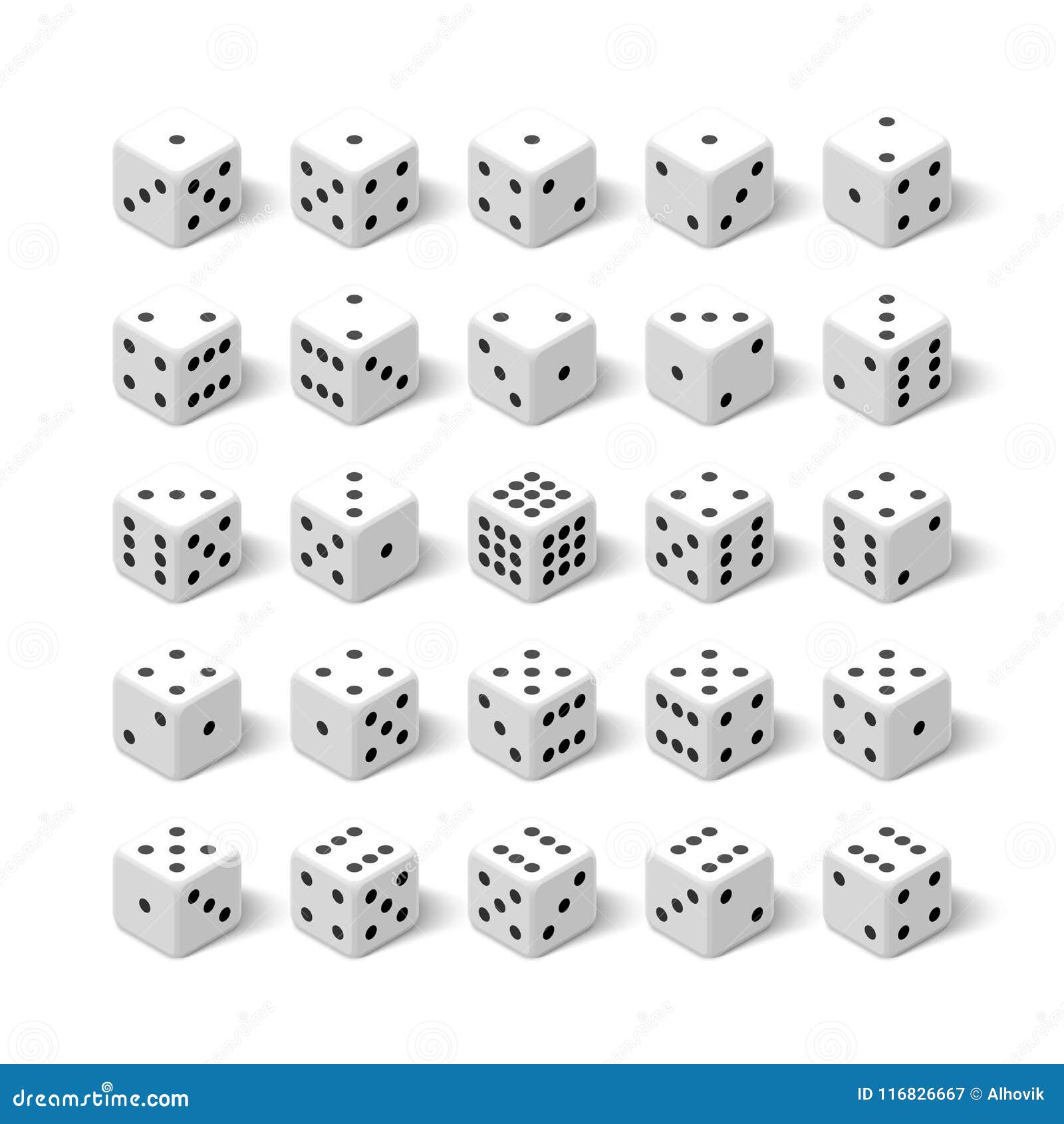 24 White Isometric 3d Dice Set Stock Vector - Illustration of cube ...