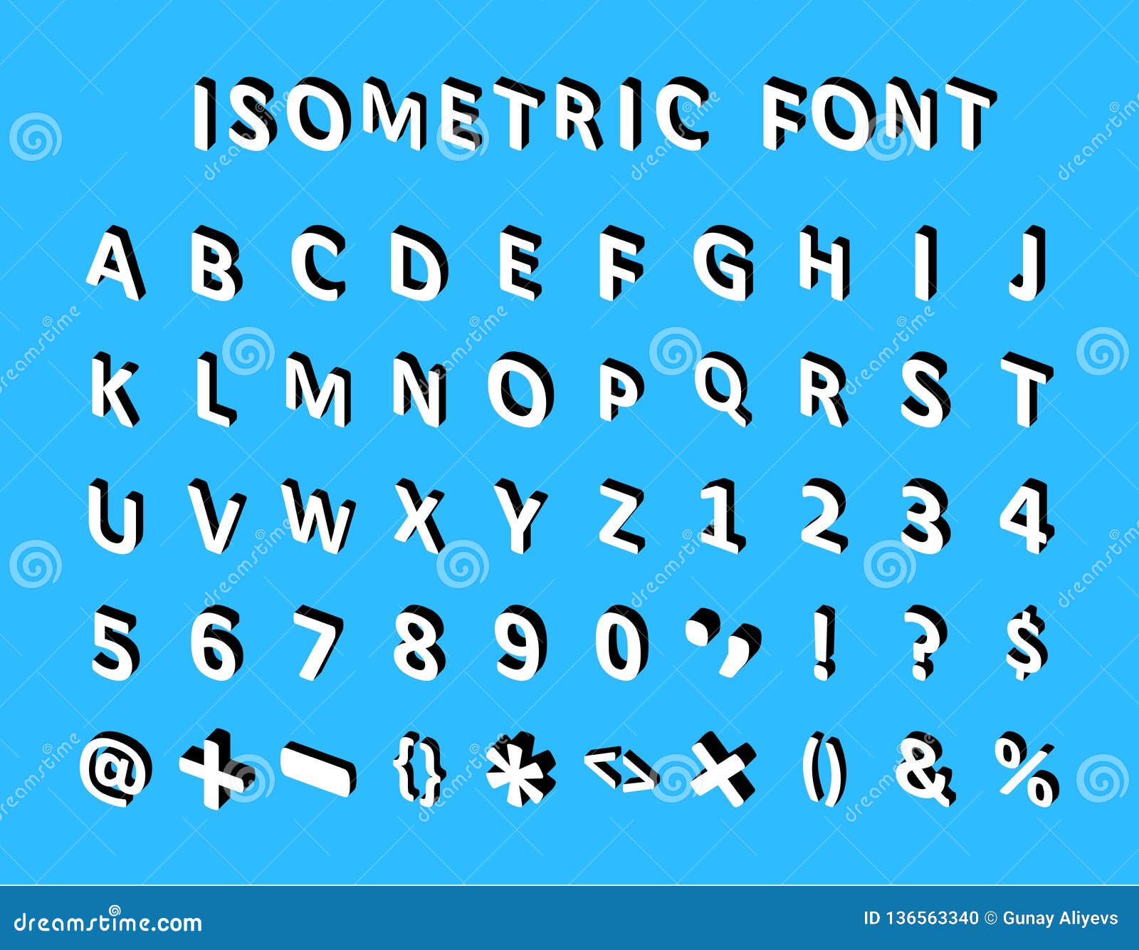 White Isometric 3d Font, Three-dimensional Alphabet Stock Illustration ...