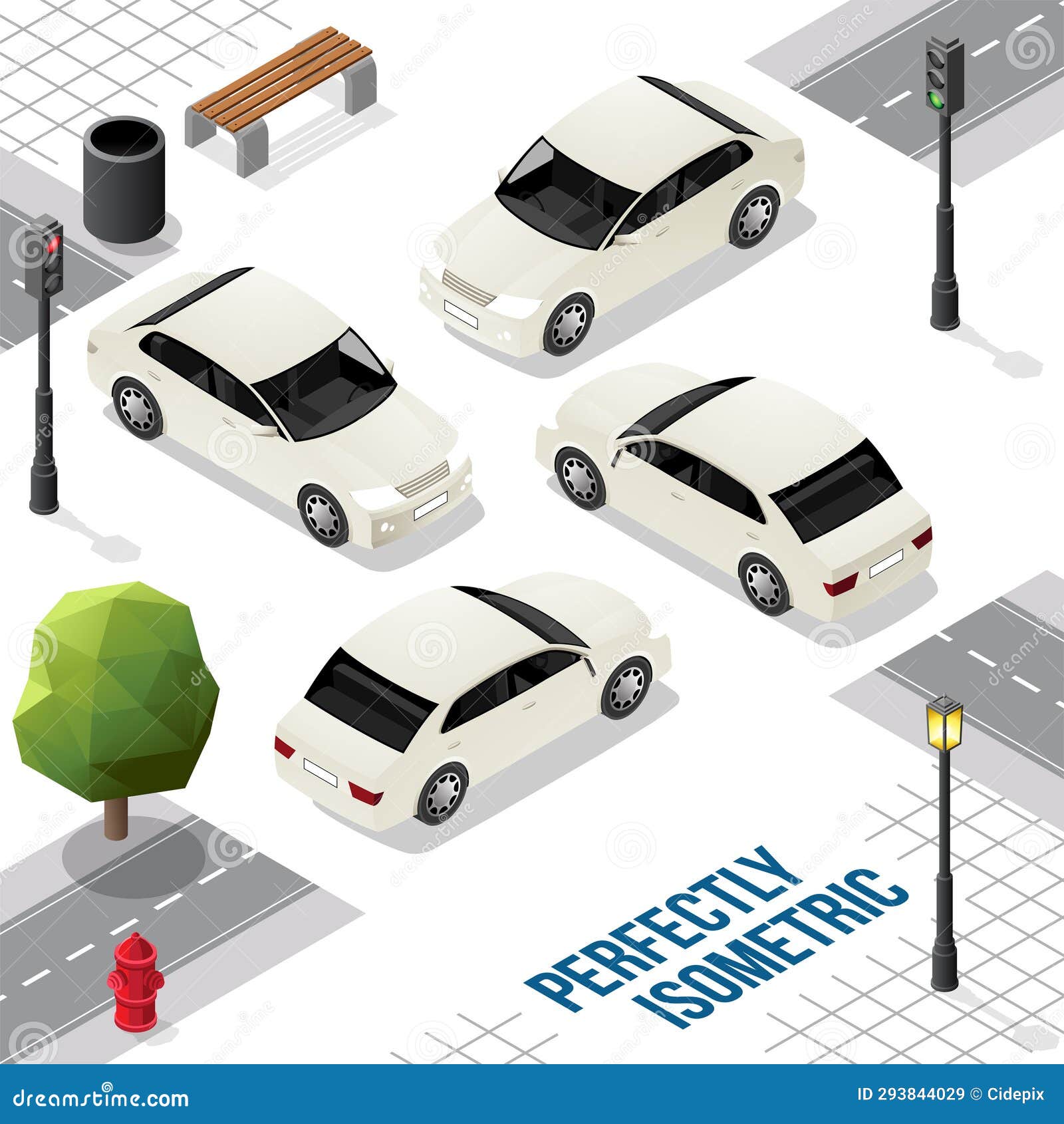 White Isometric Long Car from Front Back Right and Left Stock Vector ...