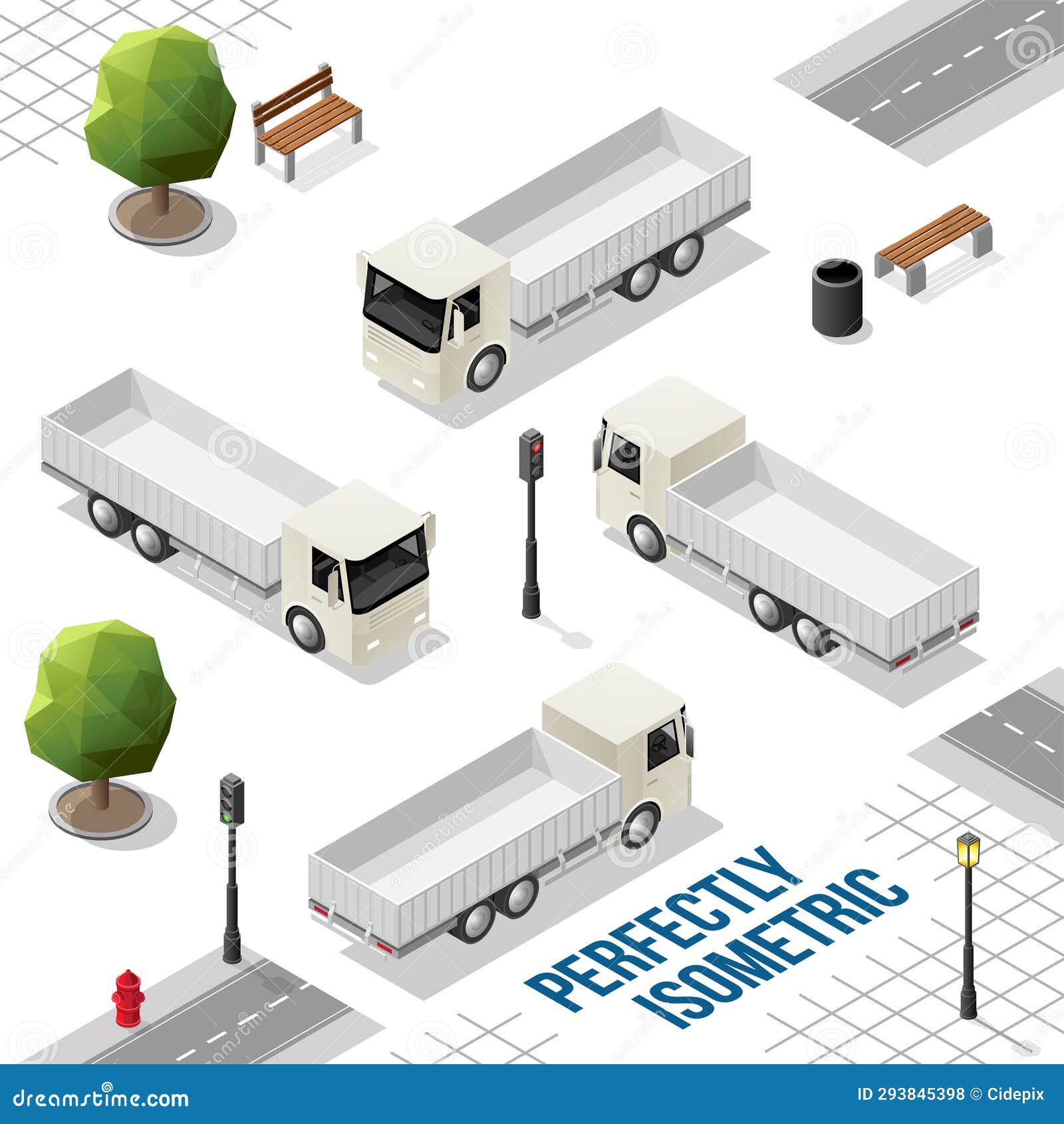 White Isometric Truck from the Front Back Right and Left Views Stock ...