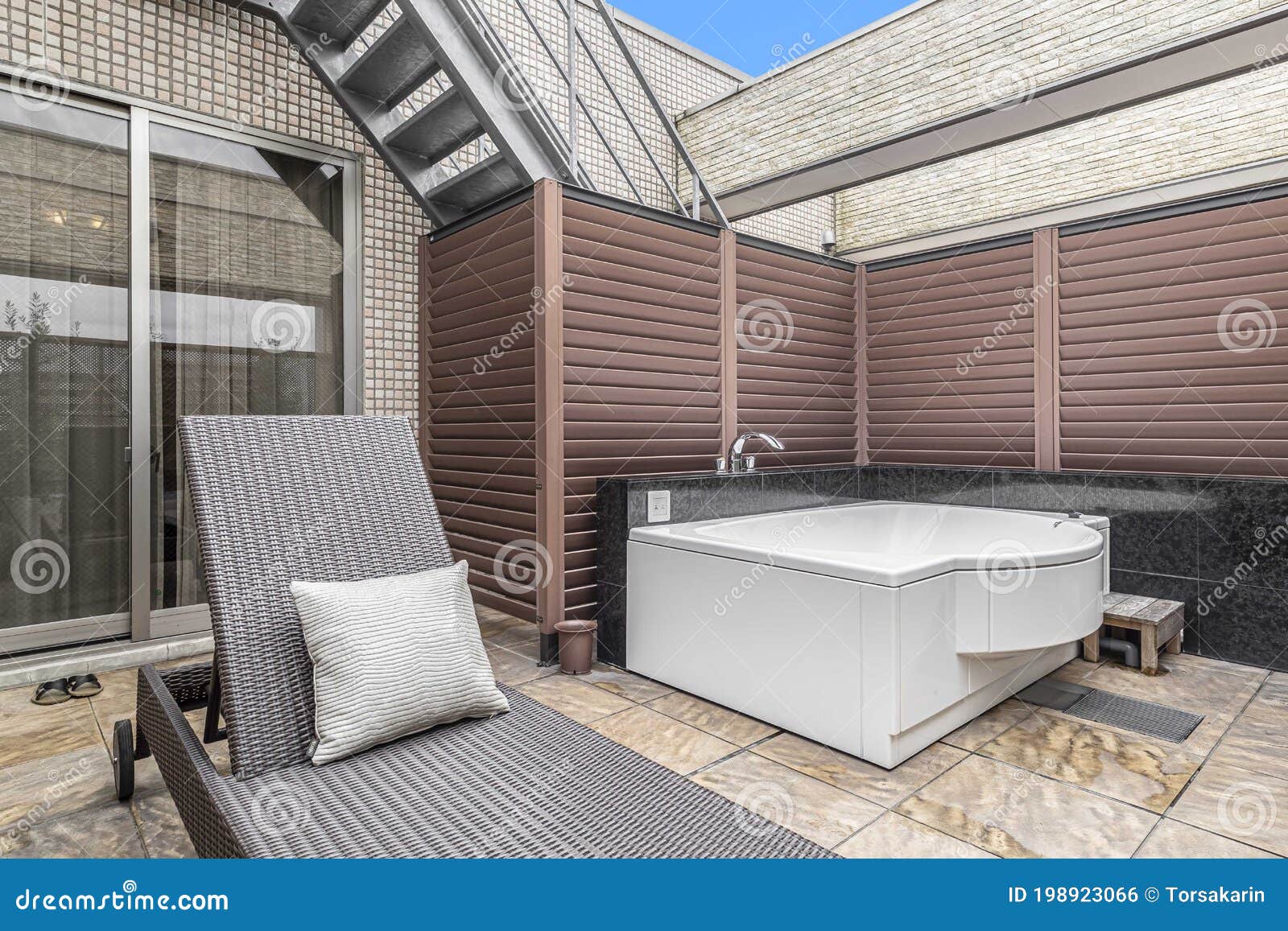 White White Jacuzzi Installed Outside the Balcony Stock Photo - Image ...