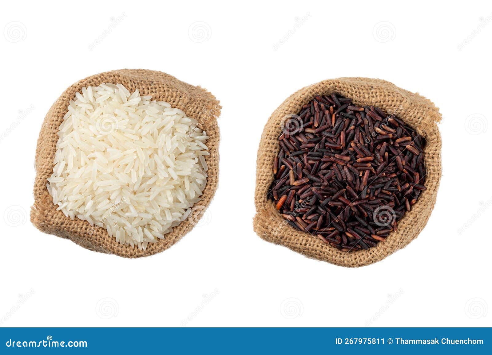 White Jasmine Rice and Jasmine Rice Berry in a Sack Stock Image - Image ...