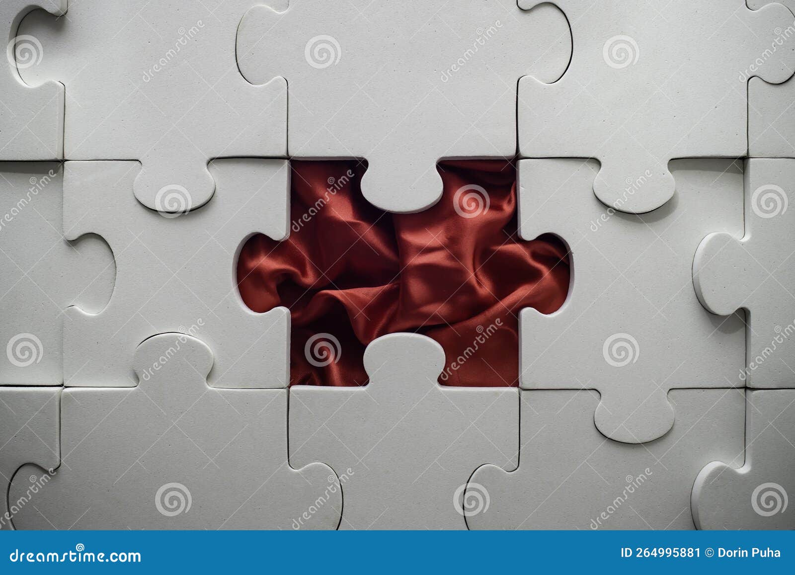 White Jigsaw Puzzle with a Missing Piece, and Red Satin Stock Image ...