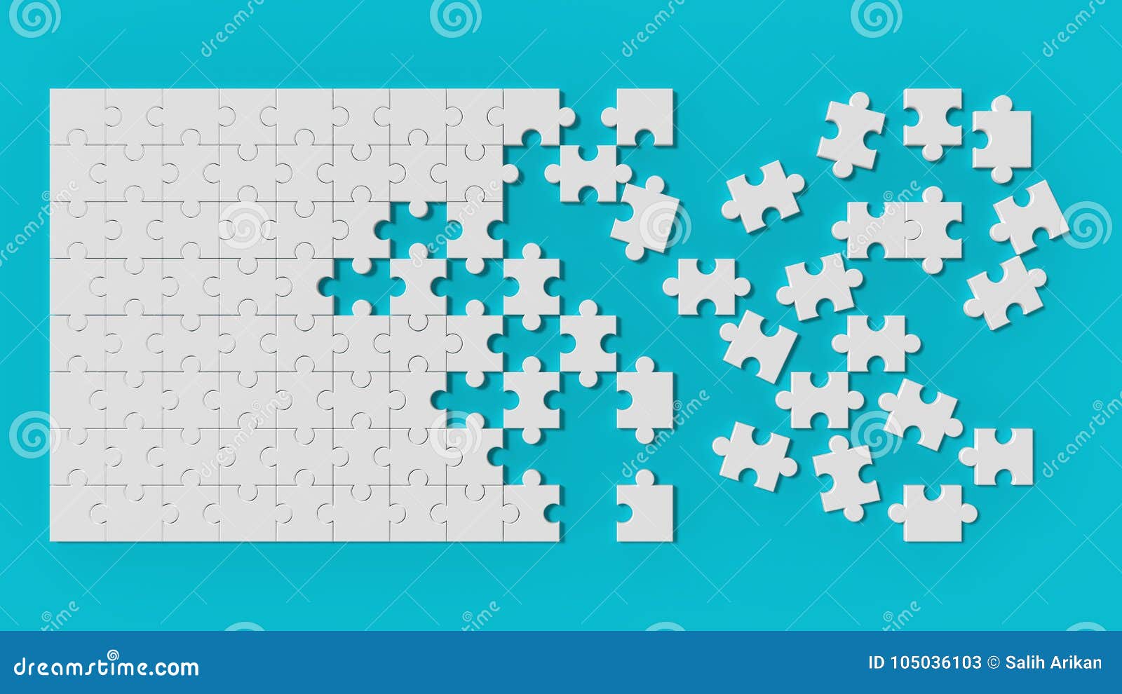 White Jigsaw Puzzle with Unsolved Pieces on Blue Background. 3d Stock ...