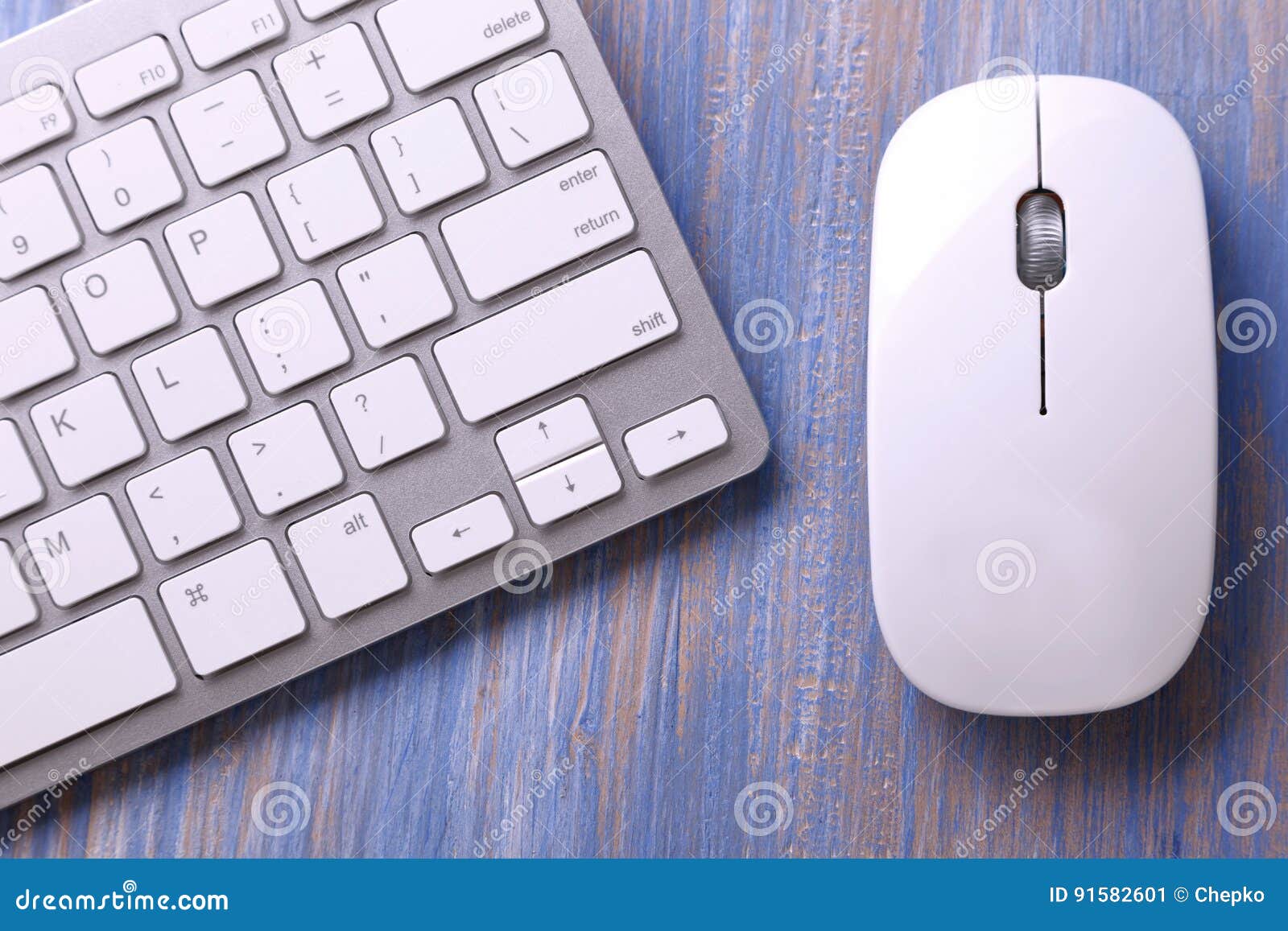 White Keyboard and Mouse on Wooden Vintage Table Editorial Photo ...