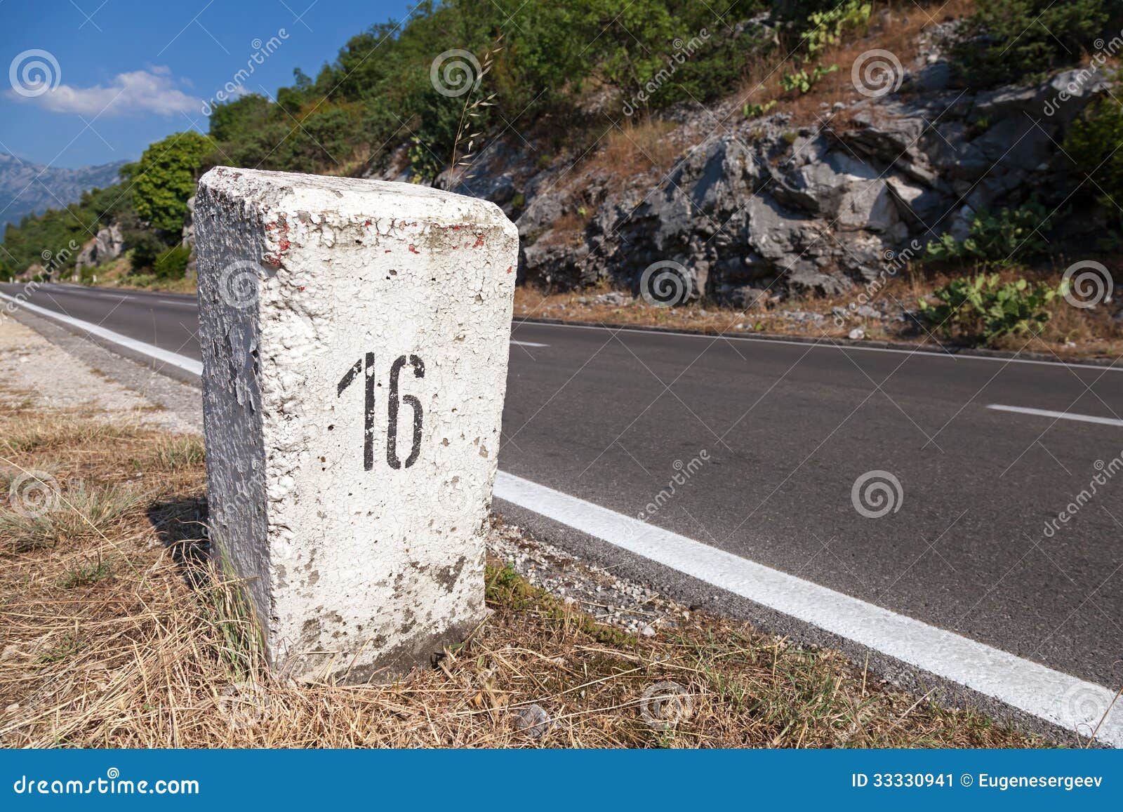 White Kilometer Stone Post on the Roadside Stock Image - Image of ...