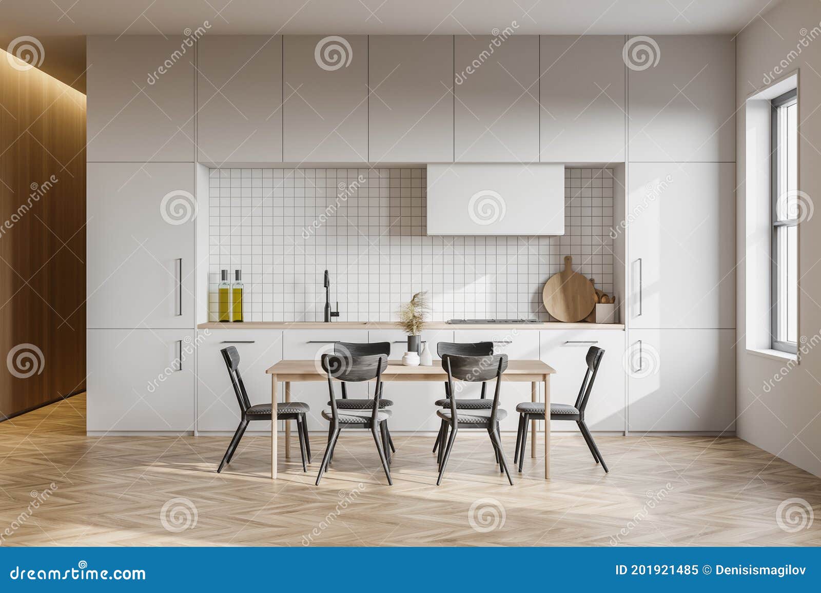 White Kitchen Interior with Table Stock Illustration - Illustration of ...