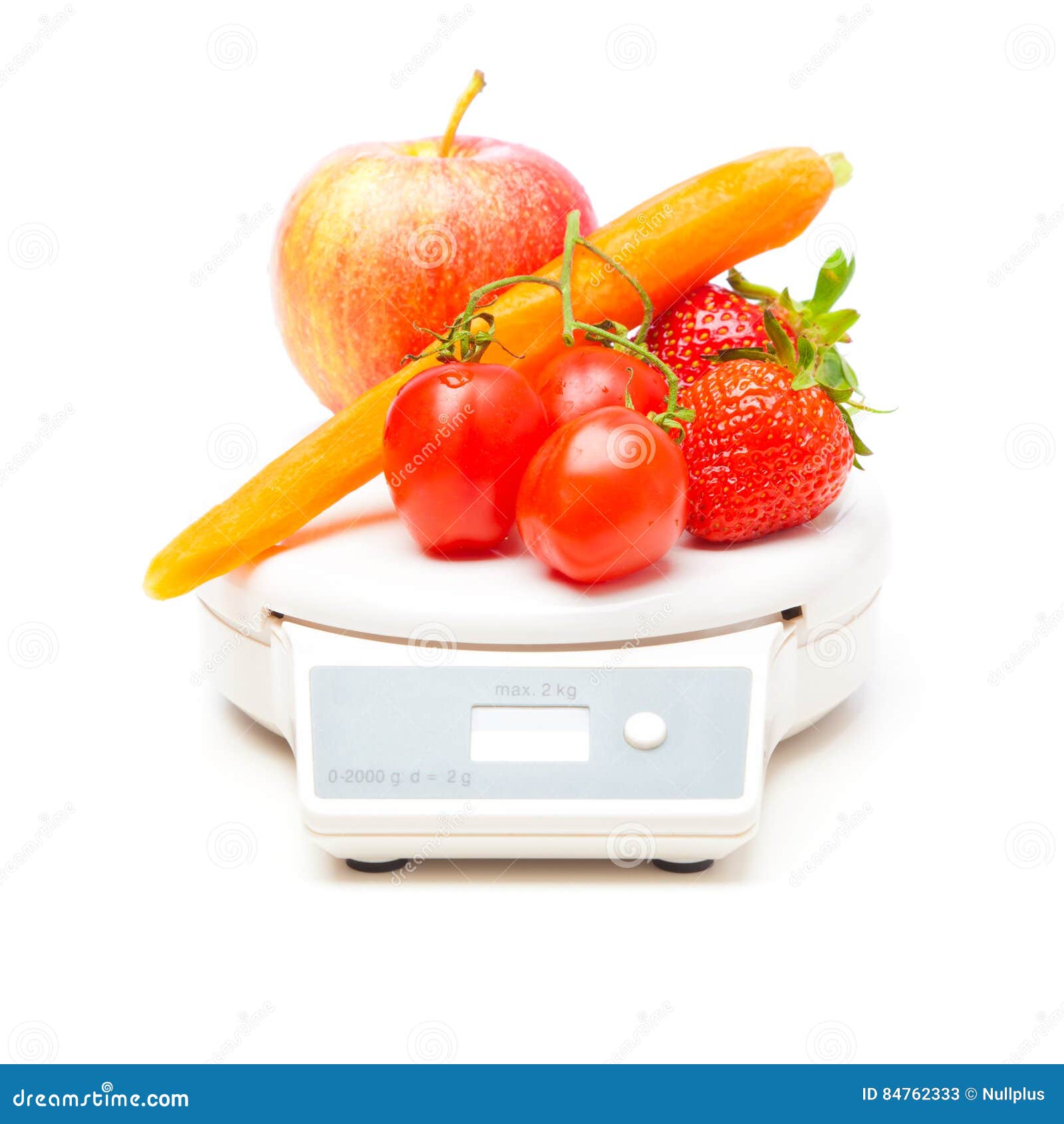 White Kitchen Scale with Fruit and Veggies Stock Image - Image of ...