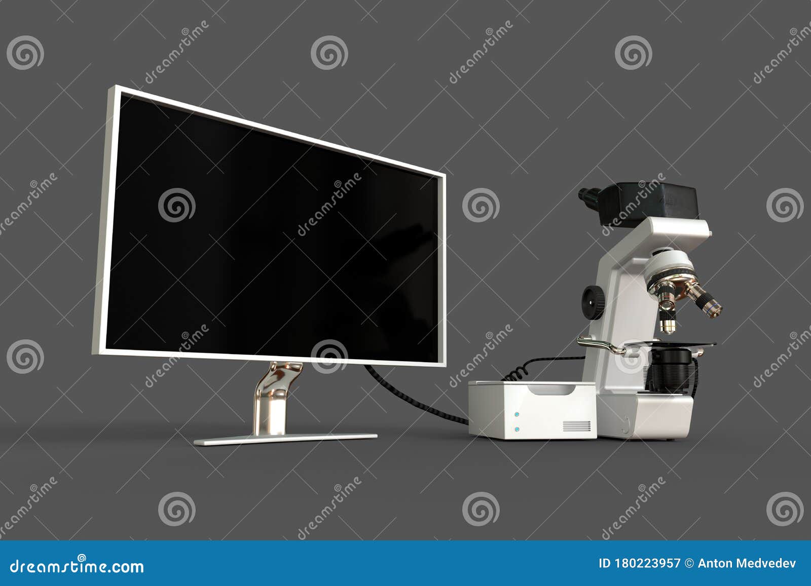 White Electronic Microscope, Control Block and Empty Screen Isolated ...
