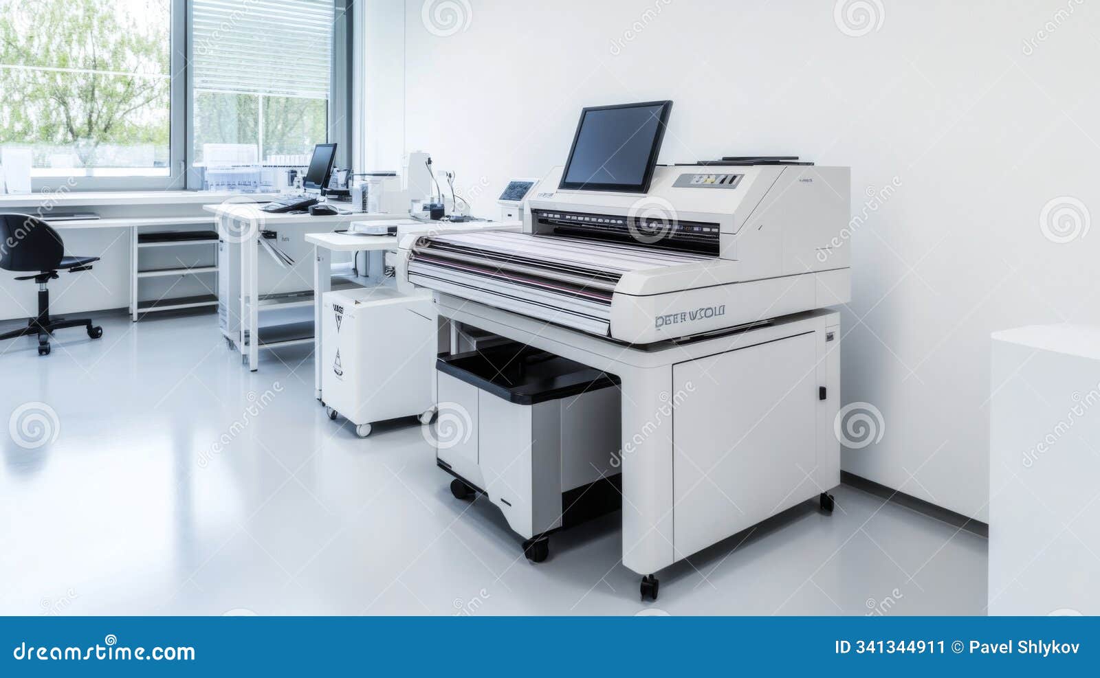 White Laboratory with an Electronic Printing Machine, Computer, and ...