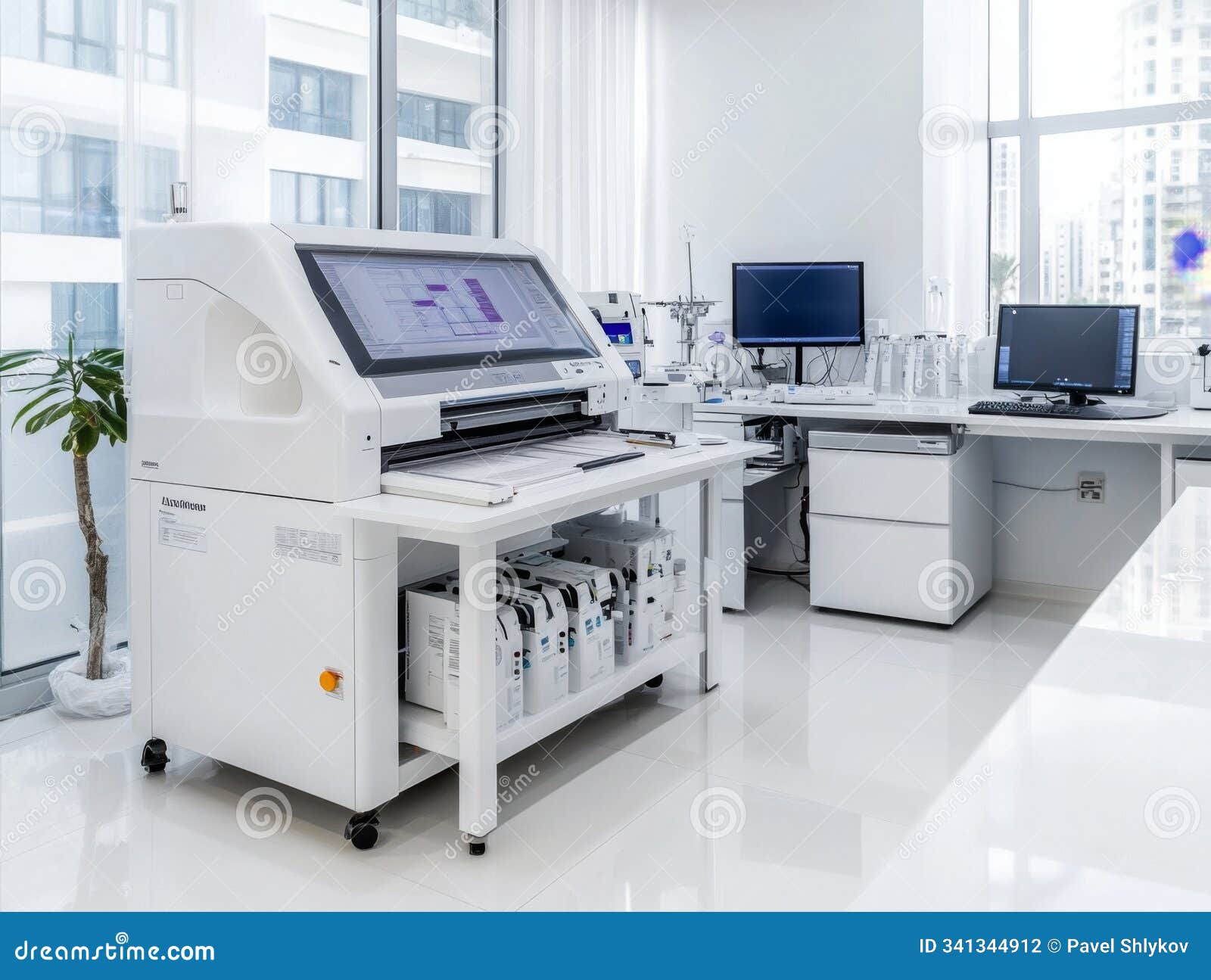 White Laboratory with an Electronic Printing Machine, Computer, and ...