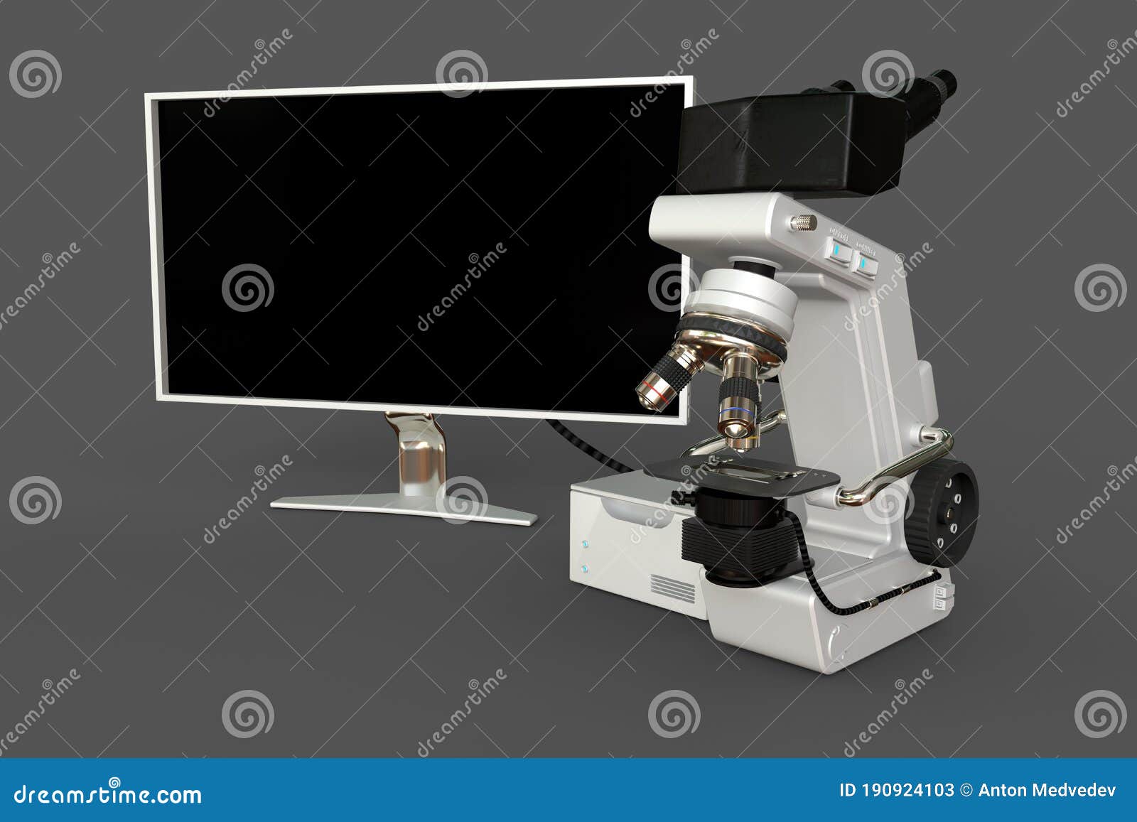 White Laboratory Microscope, System Box and Blank Screen Isolated ...