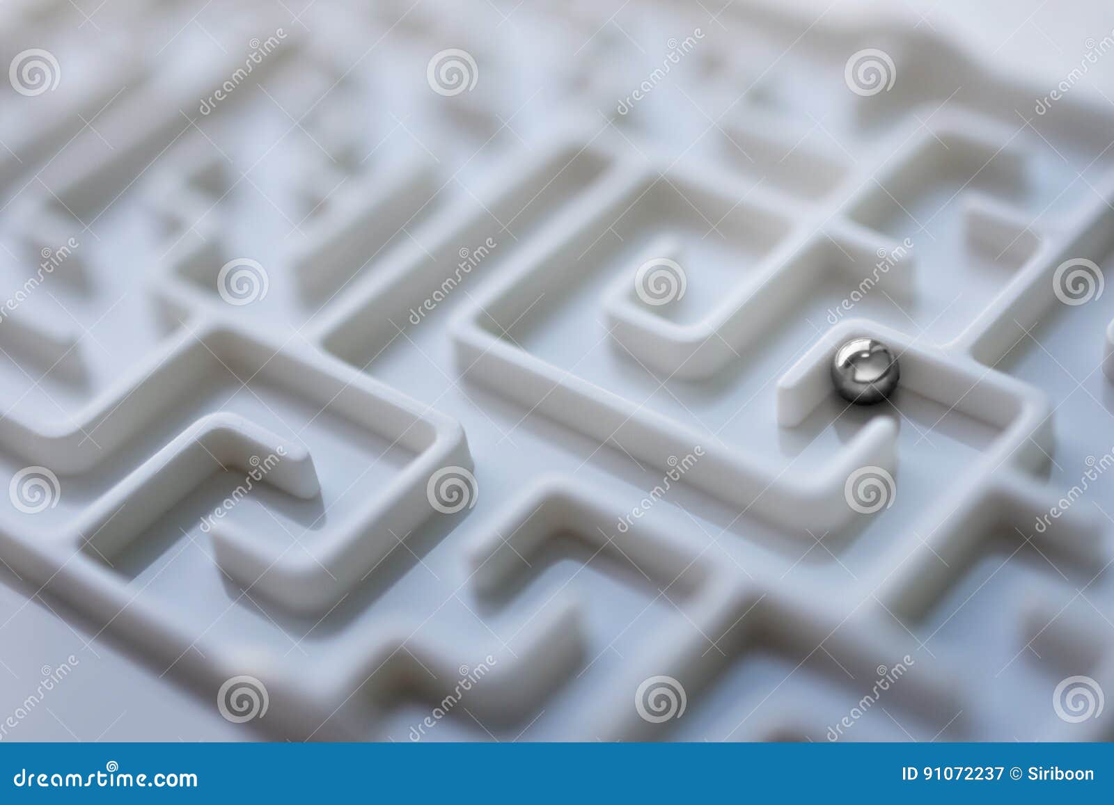 White Labyrinth and Metal Ball, Complex Problem Solving Concept. Stock ...