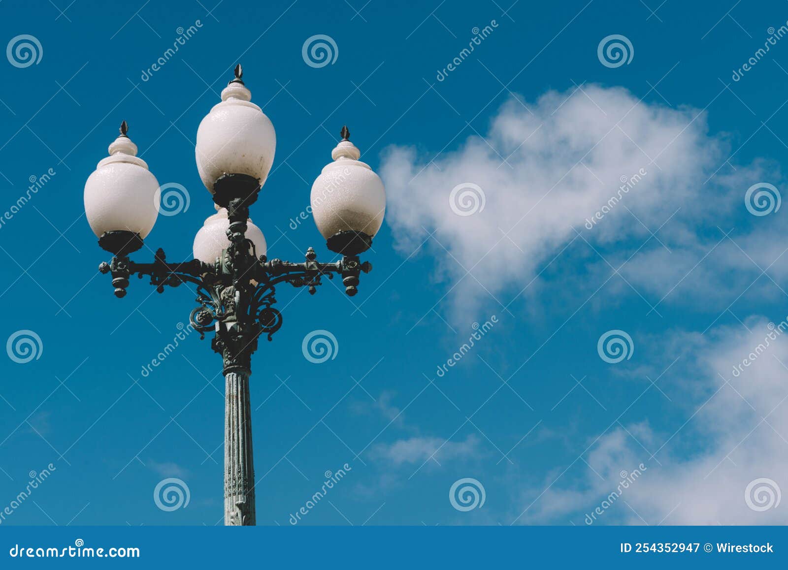 White Lamppost on Blue Cloudy Sky Background Stock Image - Image of ...