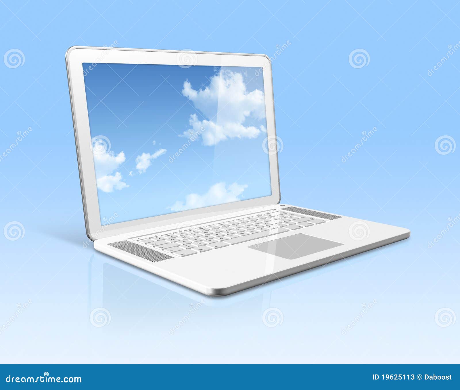 White Laptop Computer with Sky Screen Isolated Stock Illustration ...