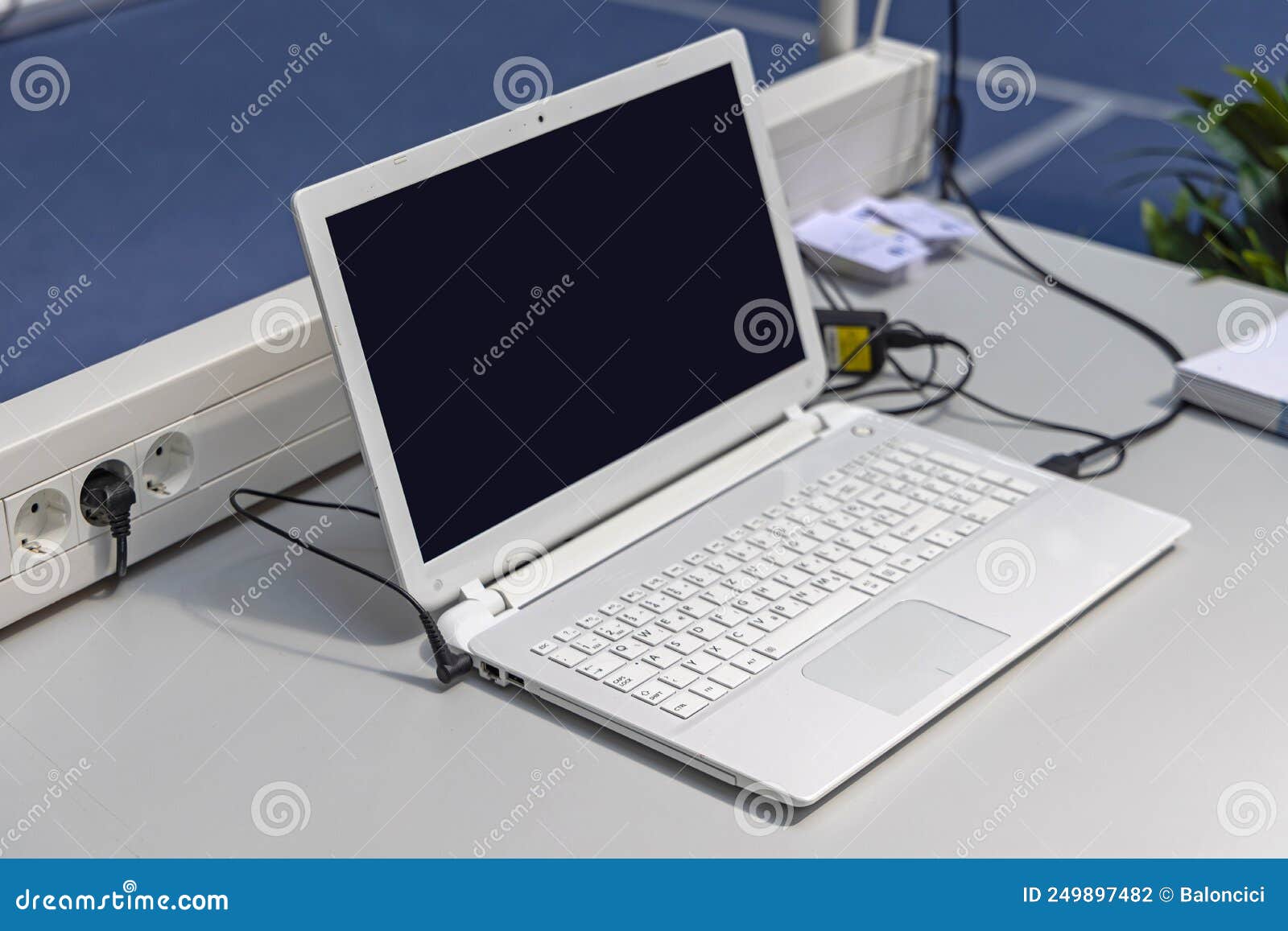 White Laptop Desk stock photo. Image of outlet, white - 249897482