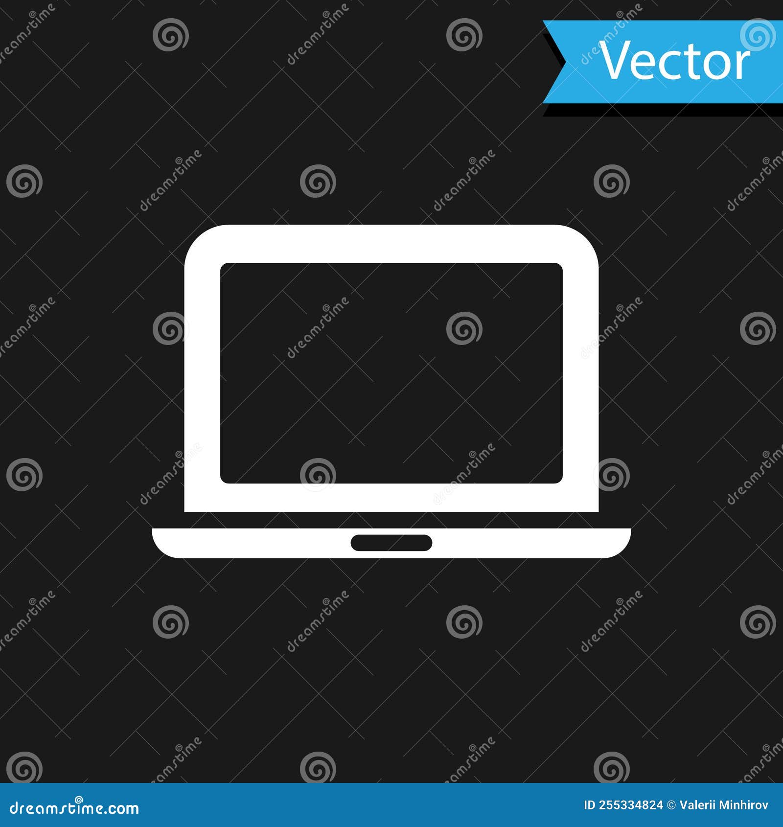 White Laptop Icon Isolated on Black Background. Computer Notebook with ...