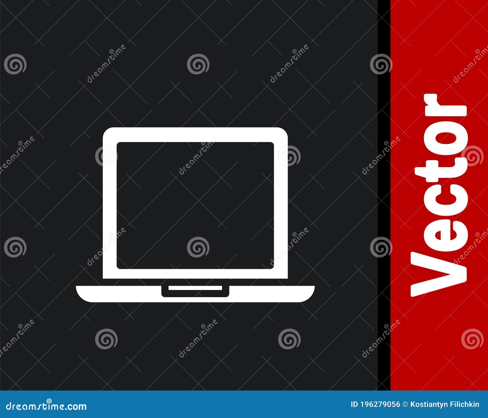 White Laptop Icon Isolated on Black Background. Computer Notebook with ...