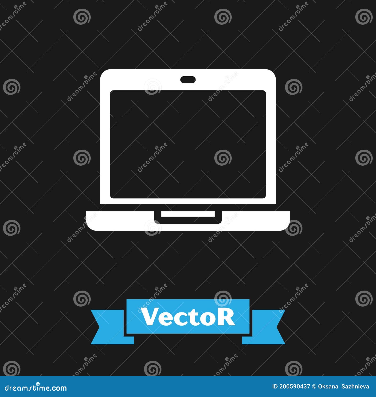 White Laptop Icon Isolated on Black Background. Computer Notebook with ...
