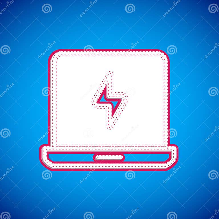 White Laptop Icon Isolated on Blue Background. Computer Notebook with ...