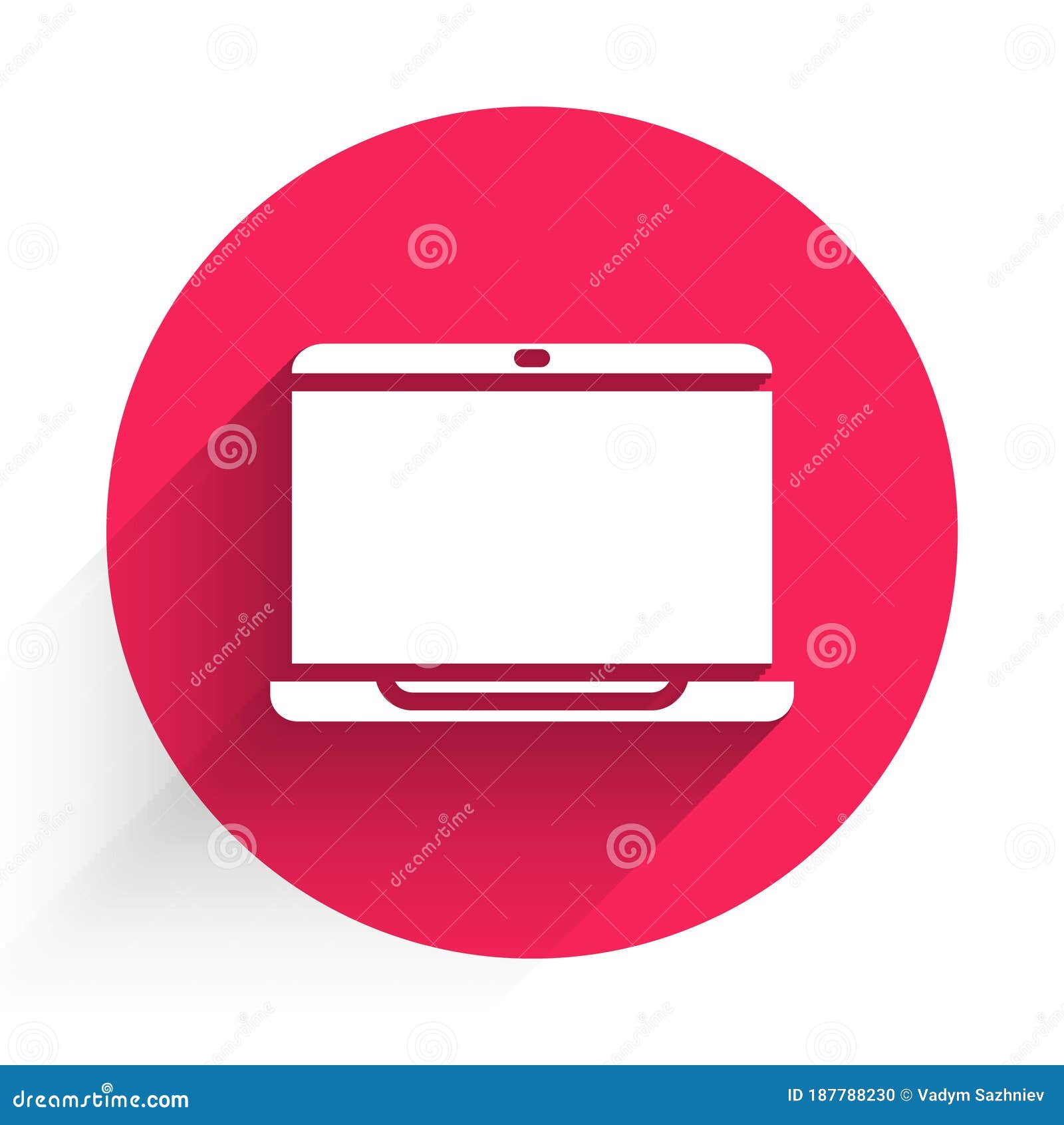 White Laptop Icon Isolated with Long Shadow. Computer Notebook with ...