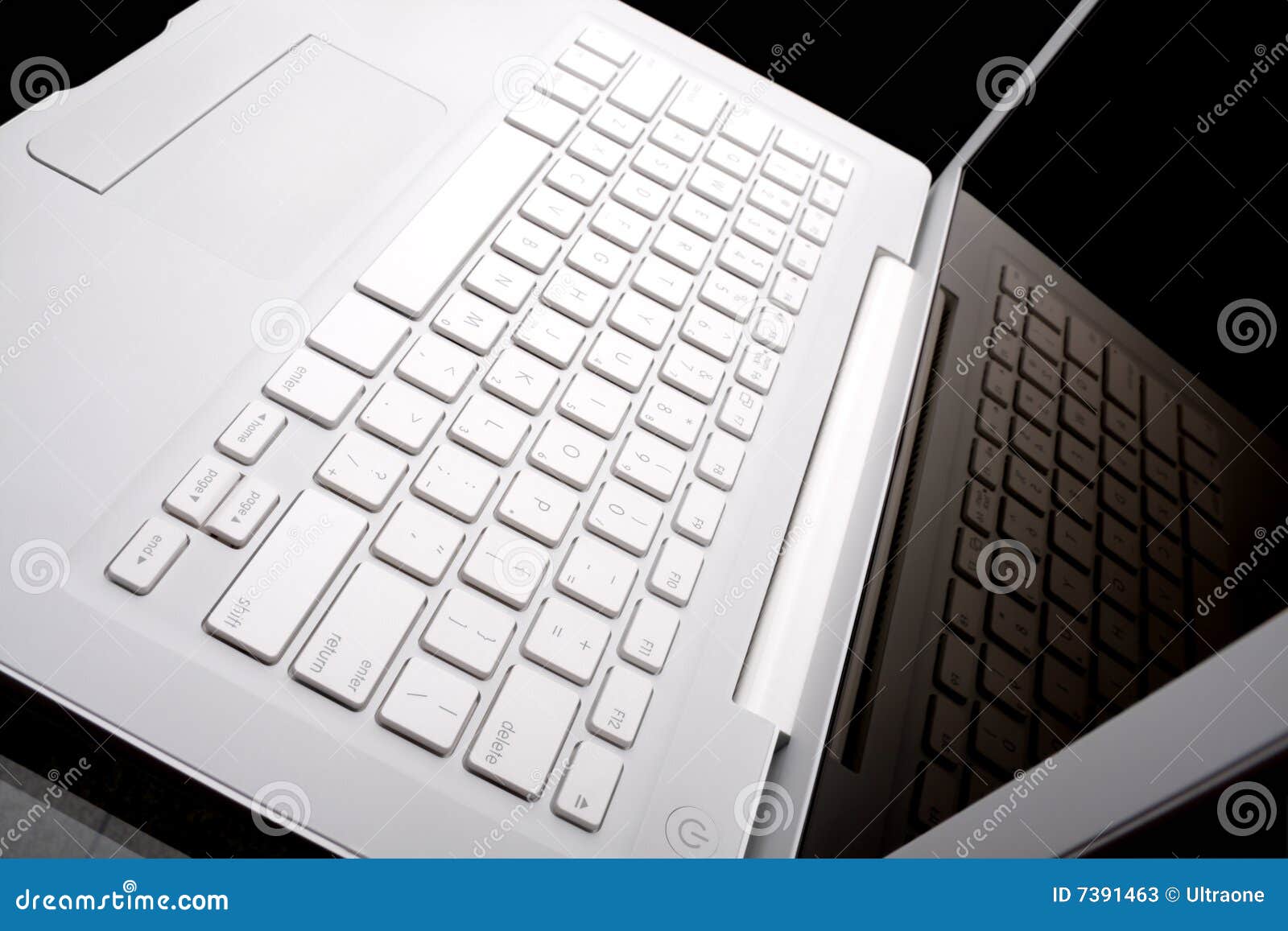 White Laptop with Reflection on Screen Stock Image - Image of single ...