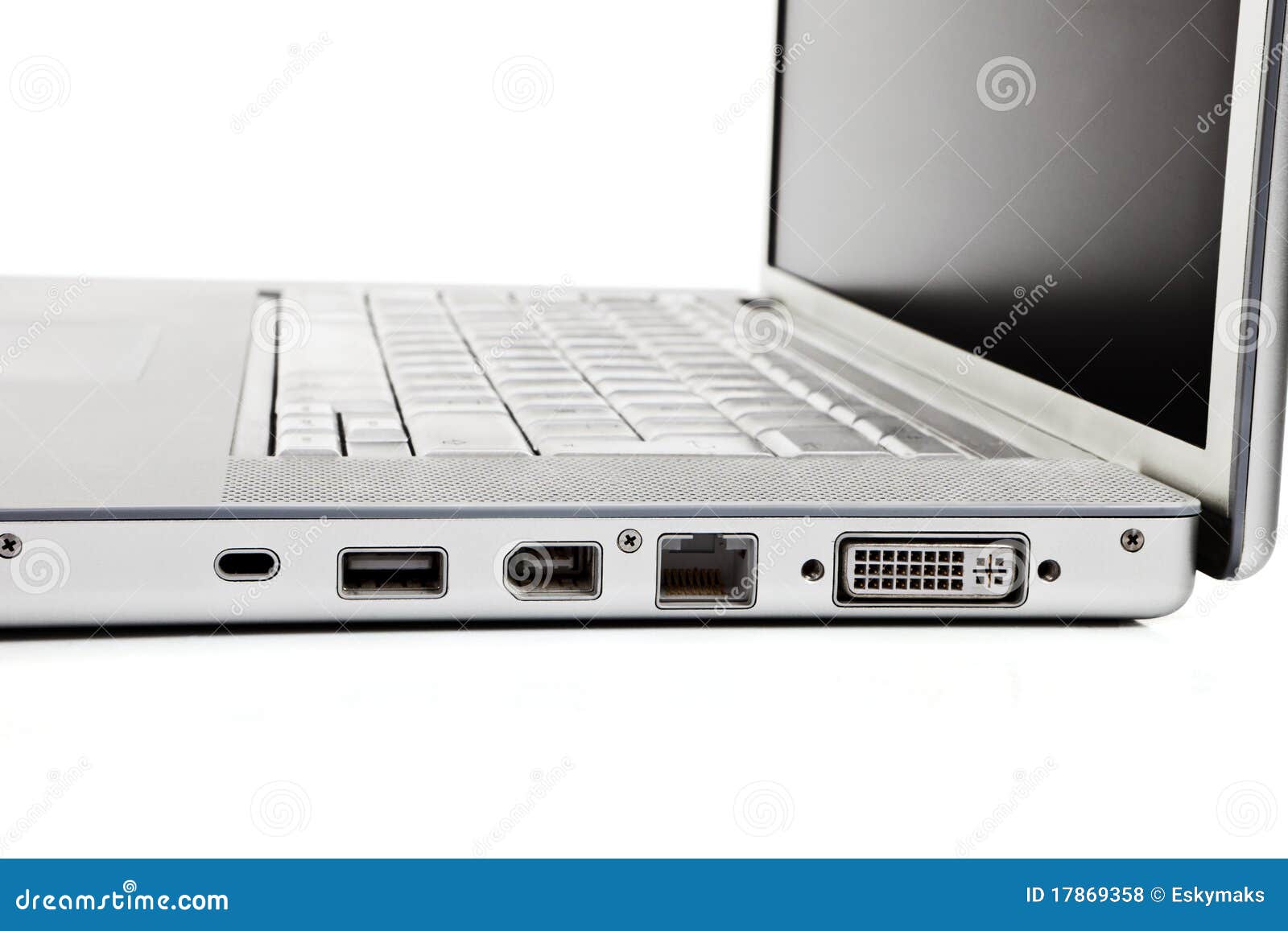 White Laptop - Side View. Plugs. Stock Photo - Image of object ...