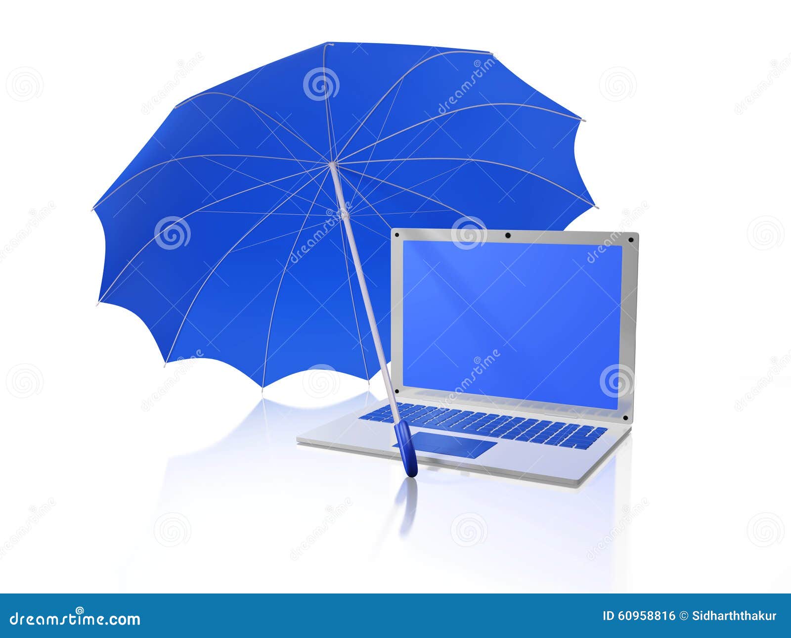 White Laptop Under Blue Umbrella Stock Illustration - Illustration of ...