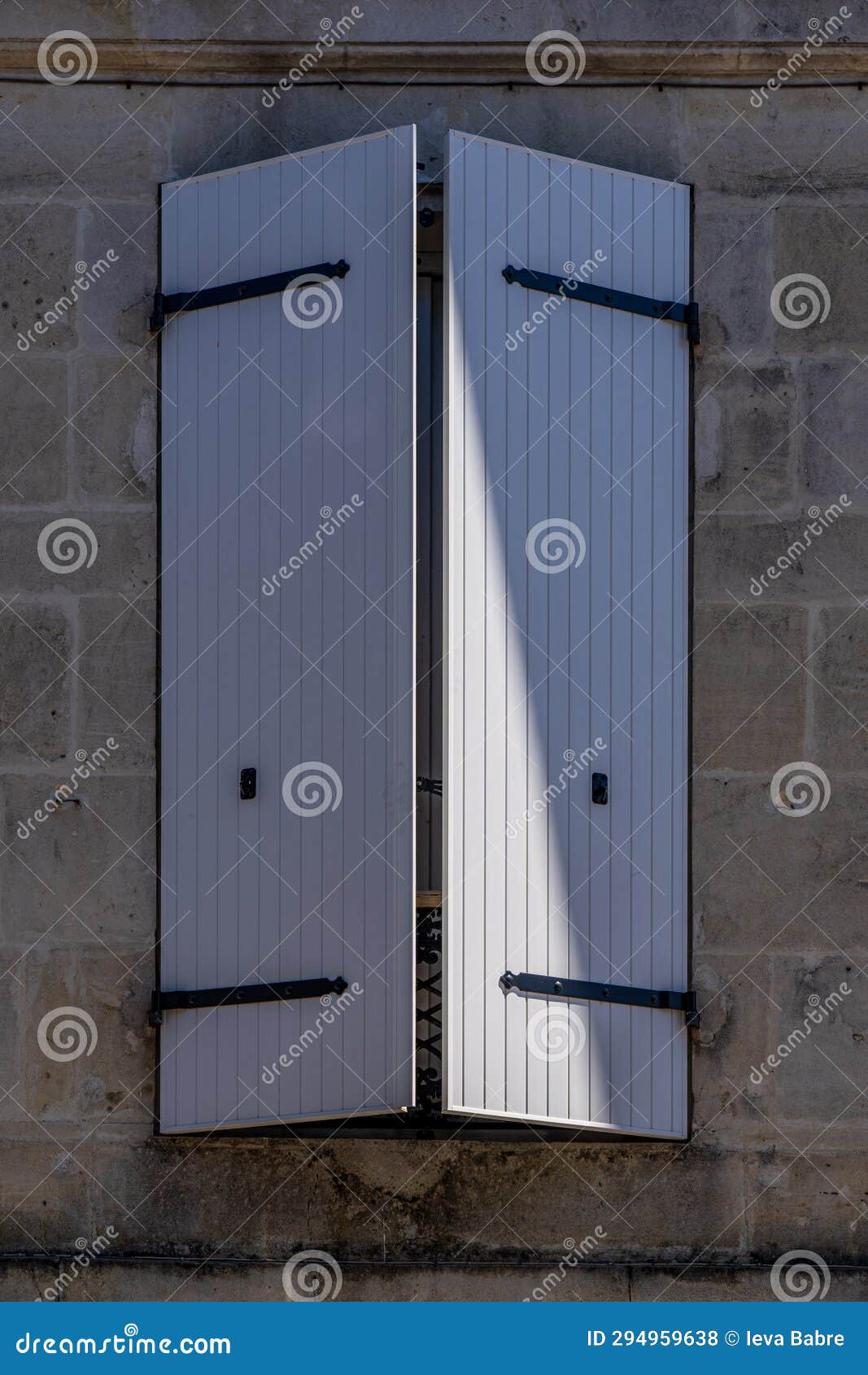 White Large Window Shutters for Stone House Stock Photo - Image of ...