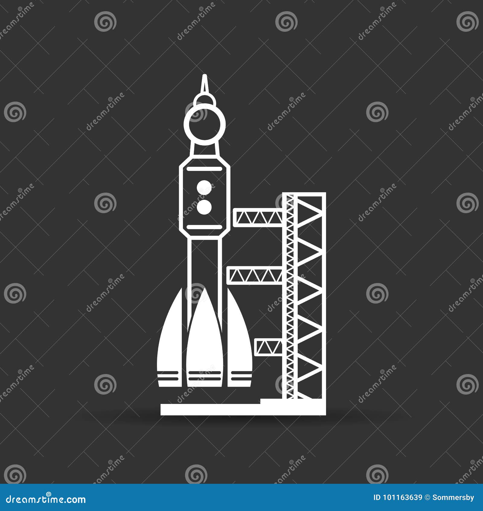White Launch Site with Rocket, Spaceport Icon on a Black Stock Vector ...