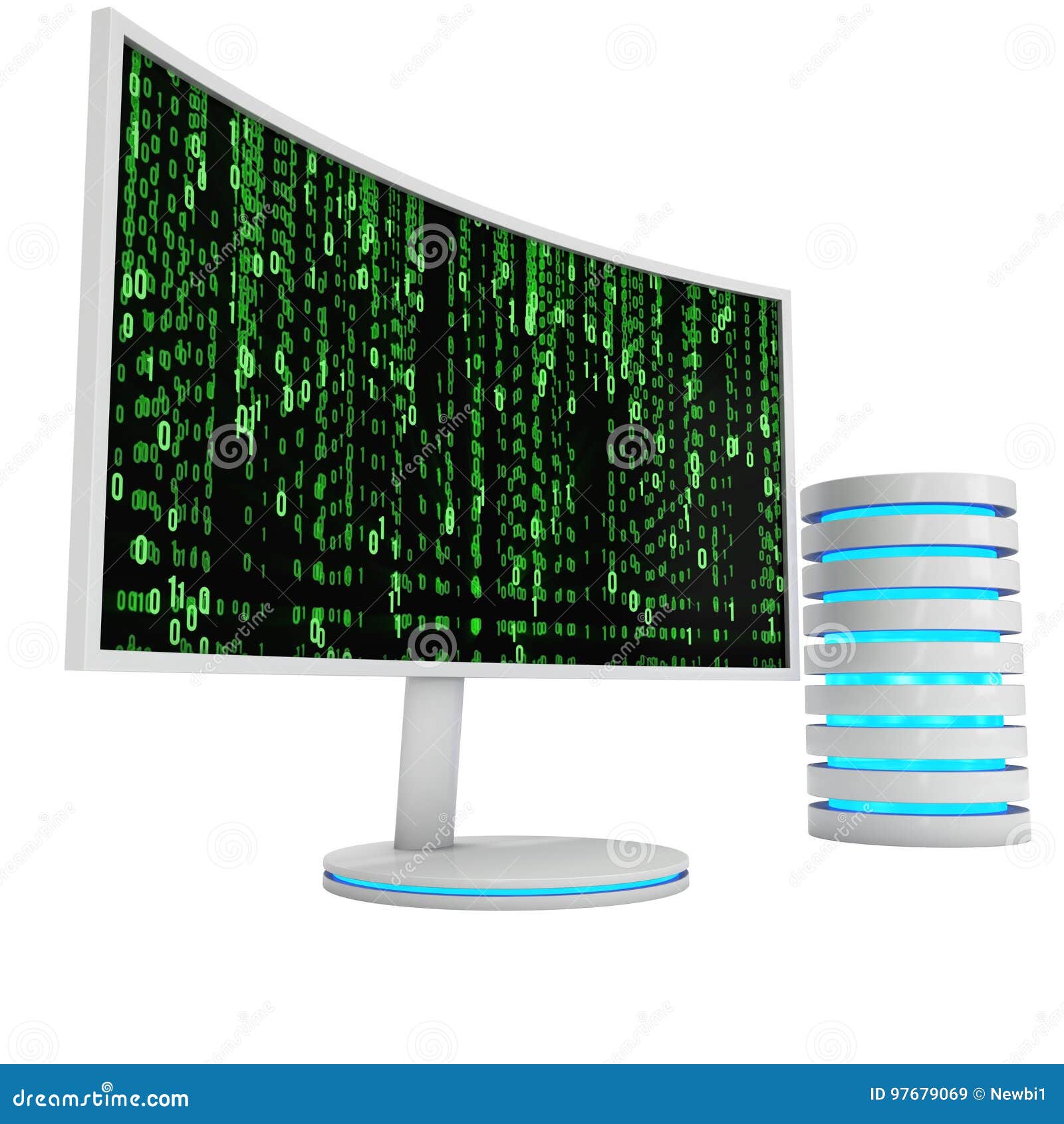 White LCD Tv Screen with Server Hard Disk Stock Illustration ...