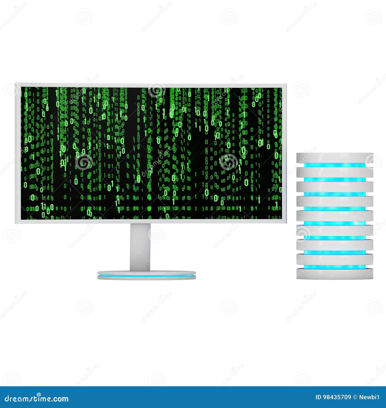 White LCD Tv Screen with Server Hard Disk Stock Illustration ...