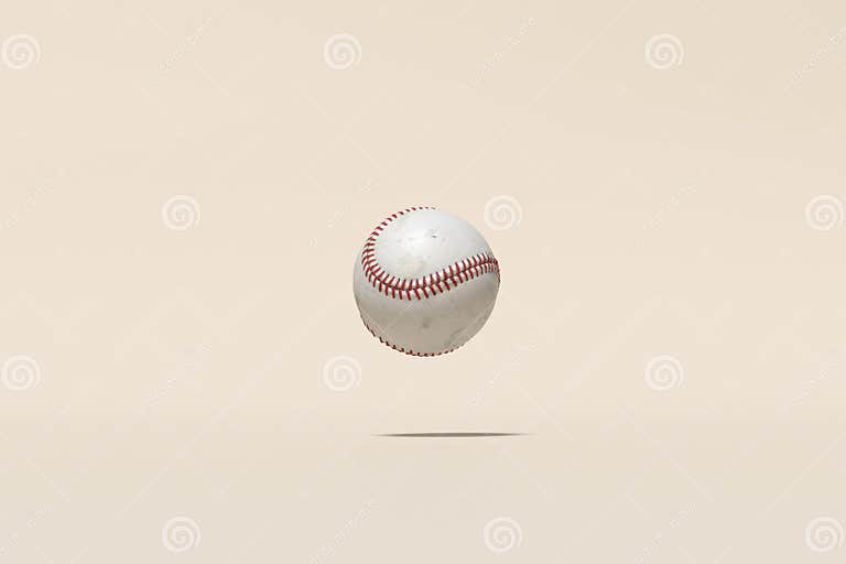 White Leather Baseball is Floating on Minimal Background Stock ...