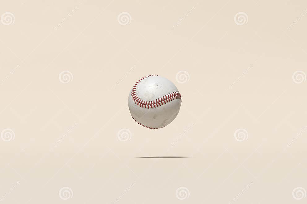 White Leather Baseball is Floating on Minimal Background Stock ...