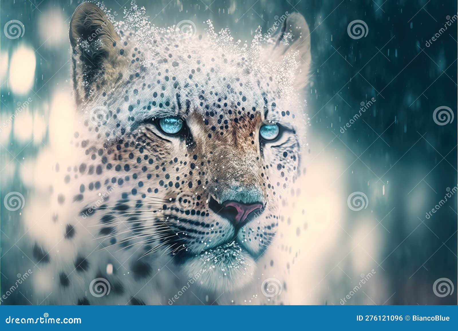 White Leopard Face in Snow Winter Forest, Predator in Wilderness Stock ...