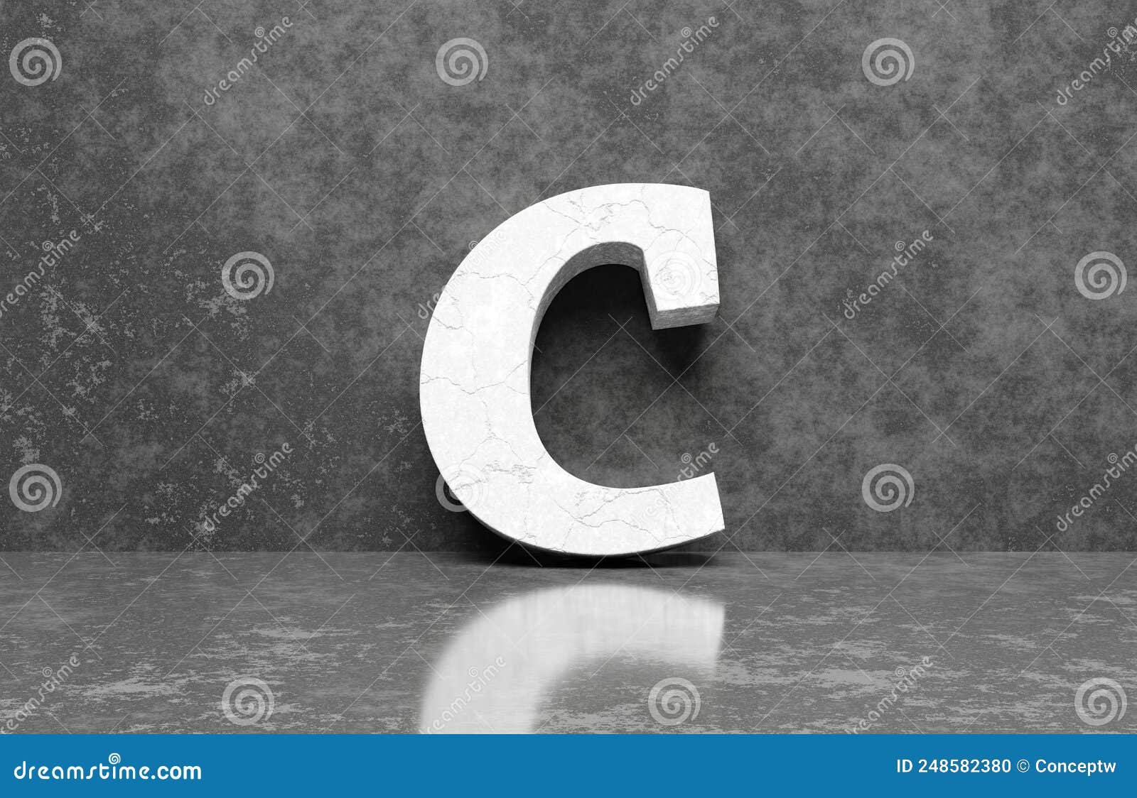 White Letter C on Concrete Wall an Floor Background Stock Illustration ...