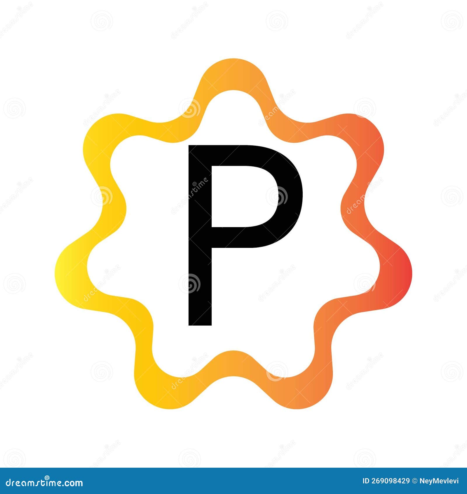 White Letter P with Orange and Yellow Gradient Wave Frame Stock ...