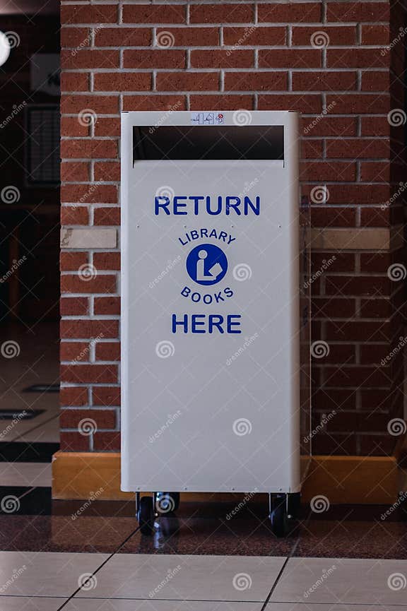 White Library Book Return Bin with the Words Return Library Books Here ...