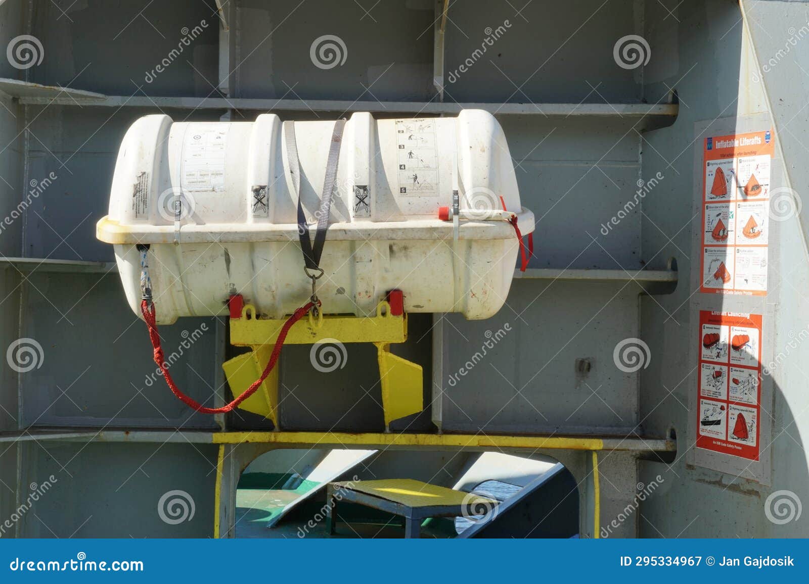 White Life Raft without Hydrostatic Release Secured in Forward Station ...