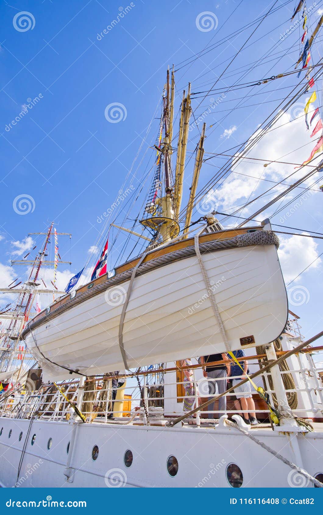 White lifeboat on the ship stock photo. Image of blue - 116116408