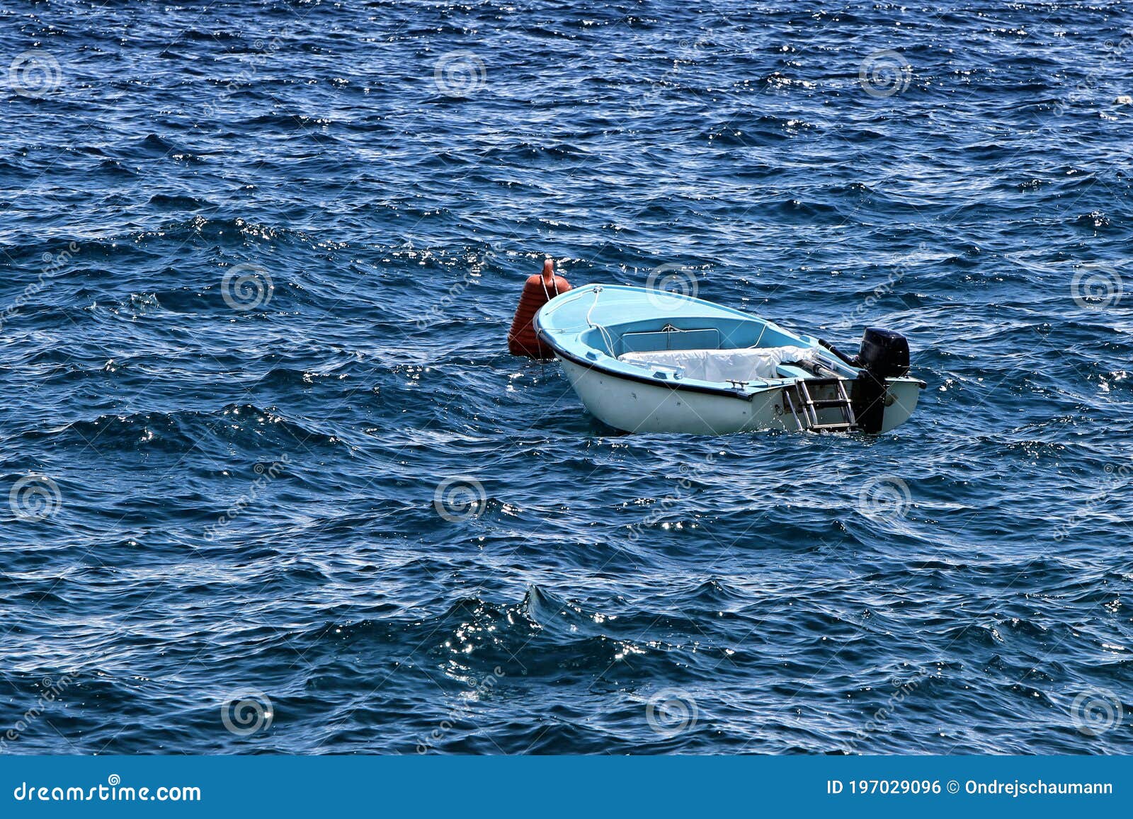 White and Light Blue Boat in the Sea Stock Photo - Image of empty ...