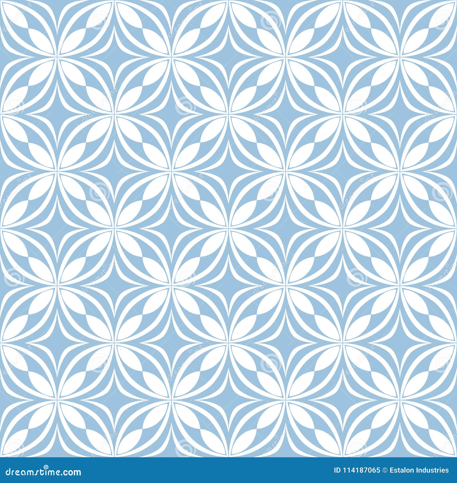 White on Light Blue Geometric Tile Oval and Circle Seamless Repeat ...