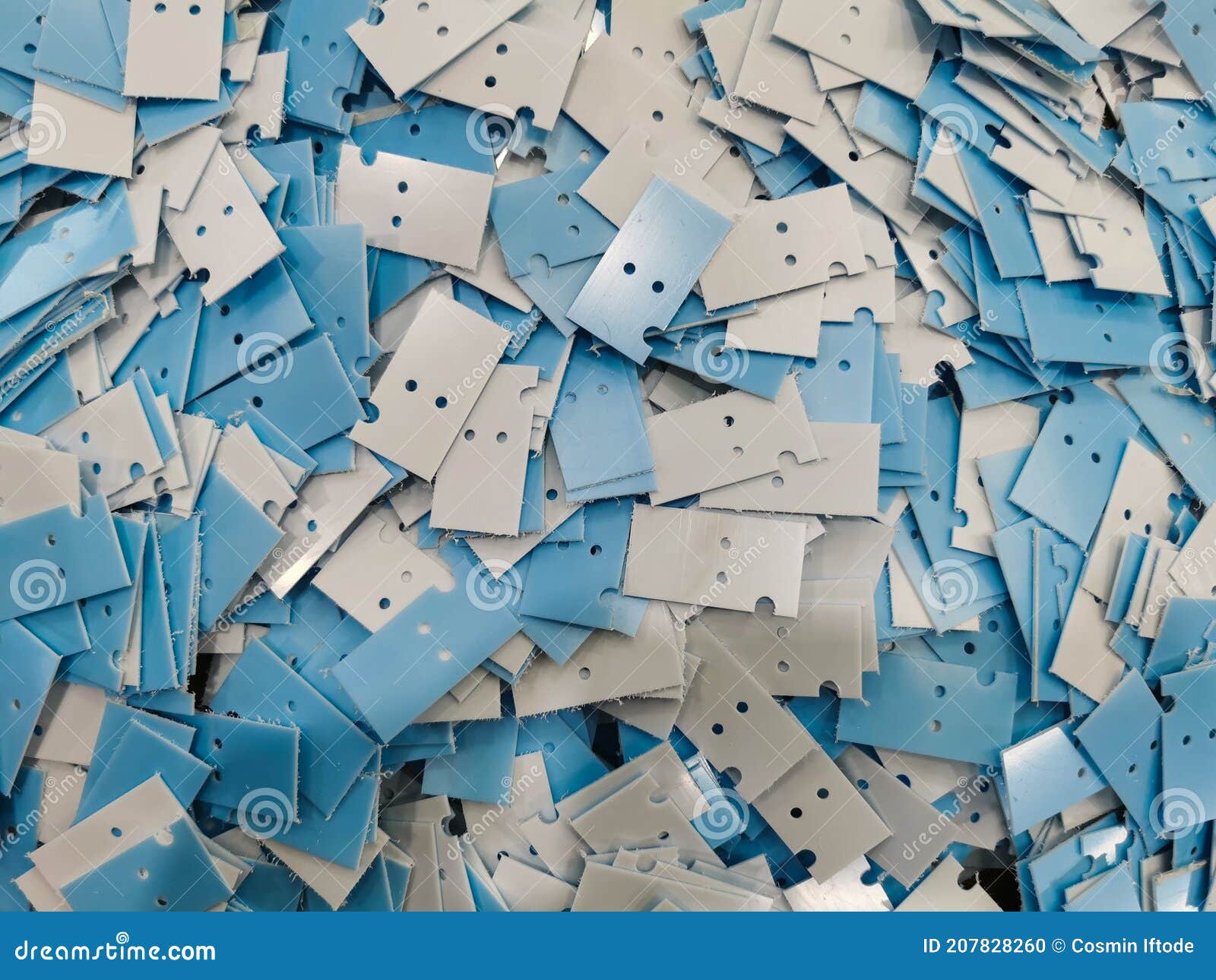 White and Light Blue Plastic Manufactured Bits Stock Photo - Image of ...
