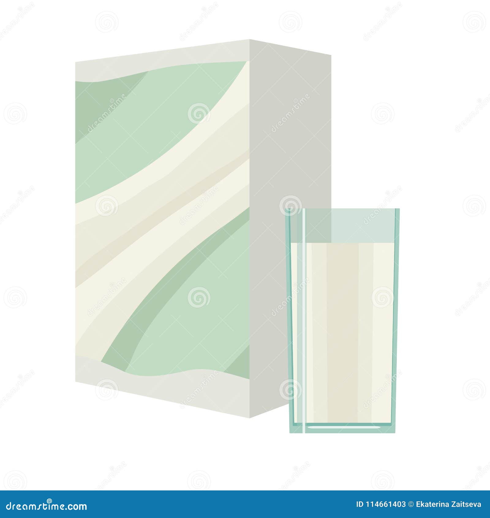 White Light Cow Milk with a Glass Beaker and a Packing Isolated on a ...