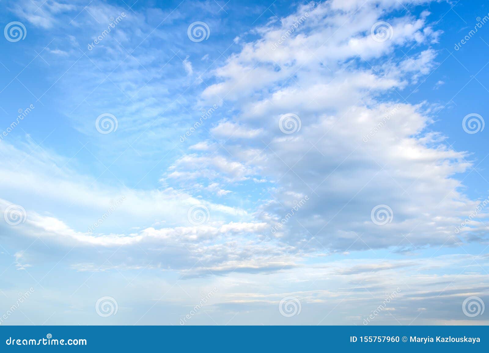 White Light Fluffy Stratus and Cirrus Clouds High in the Blue Summer ...