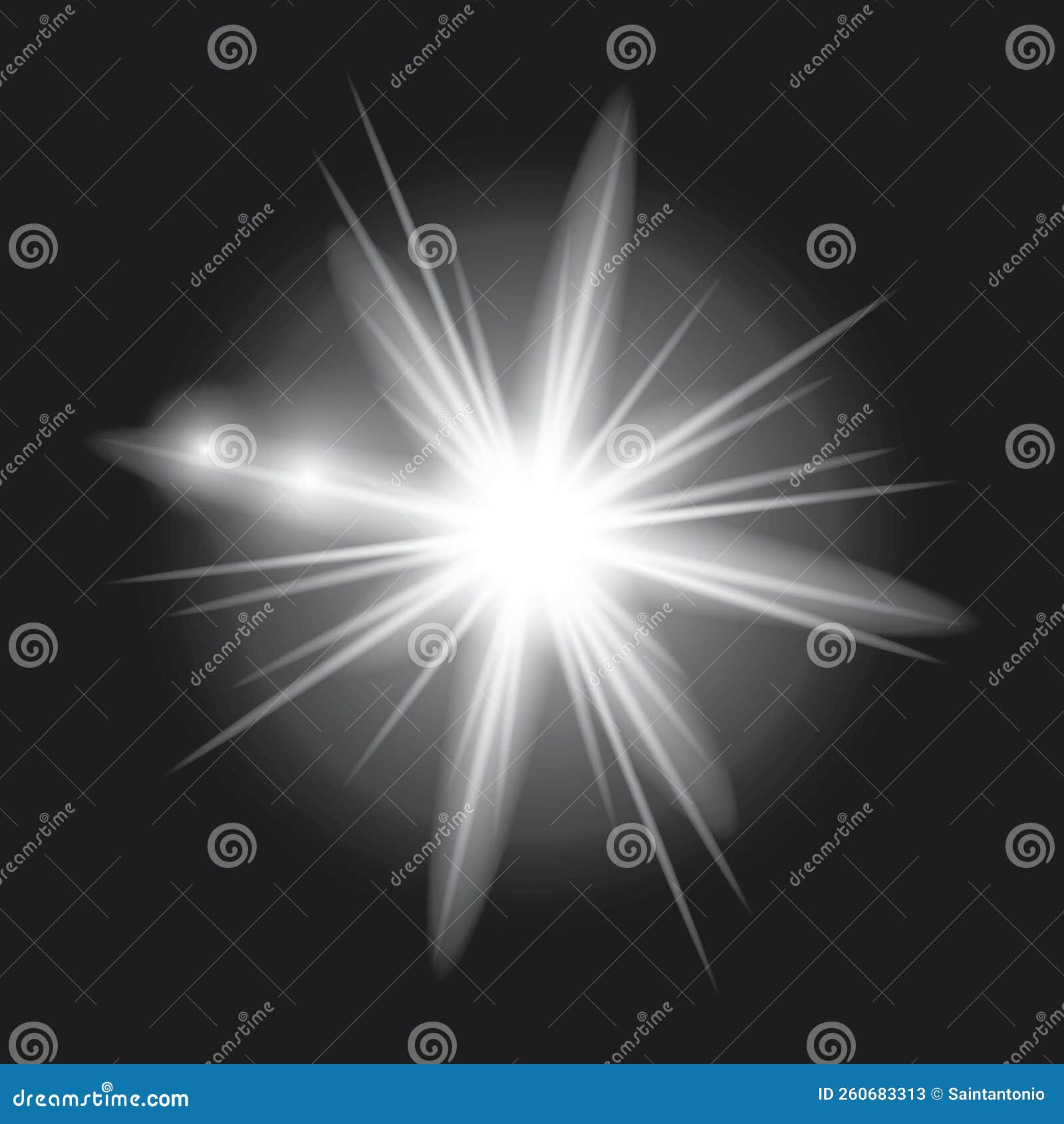 White Light Glow Effect, Light Rays. Radiant Flash, Lens Flare, on Dark ...
